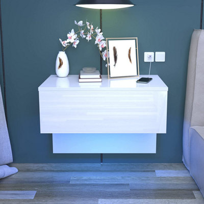 White gloss floating bedside table store