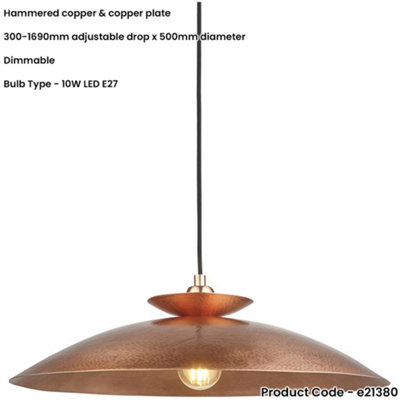 Hanging Ceiling Pendant & 2x Matching Wall Lights - Copper Hammered ...