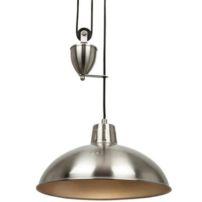 Hanging Ceiling Pendant Light ADJUSTABLE HEIGHT Industrial Nickel Rise ...