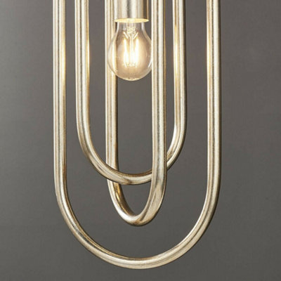Hanging Ceiling Pendant Light Antique Silver Leaf Sleek Loop Ring ...