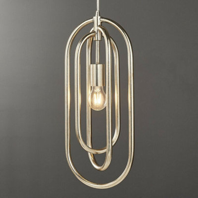 Hanging Ceiling Pendant Light Antique Silver Leaf Sleek Loop Ring ...