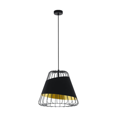 Hanging Ceiling Pendant Light Black Wire & Gold 1x 60W E27 Feature Lamp ...