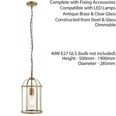 Hanging Ceiling Pendant Light Brass & Glass Lantern Box Shade Lamp Bulb ...