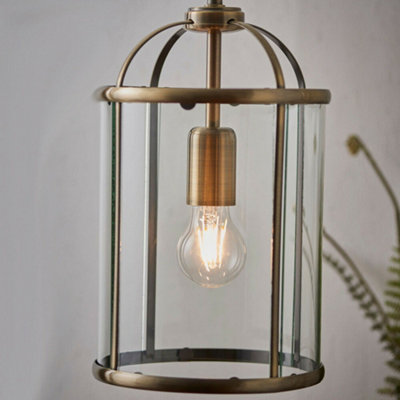 Hanging Ceiling Pendant Light Brass & Glass Lantern Box Shade Lamp Bulb ...