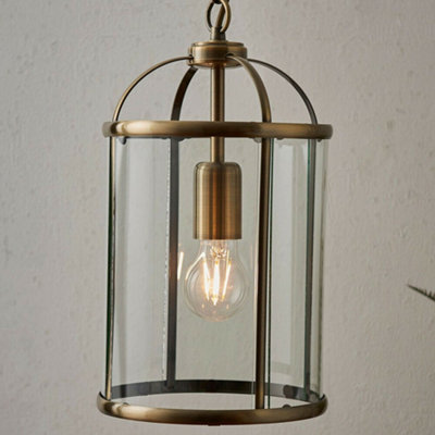 Hanging Ceiling Pendant Light Brass & Glass Lantern Box Shade Lamp Bulb ...
