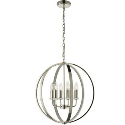 Hanging Ceiling Pendant Light Bright Nickel Globe Shade 6 Bulb Orb Loop ...