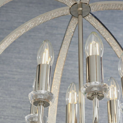 Hanging Ceiling Pendant Light Bright Nickel Globe Shade 6 Bulb Orb Loop ...