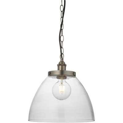 Hanging Ceiling Pendant Light - Brushed Silver Paint & Clear Glass ...