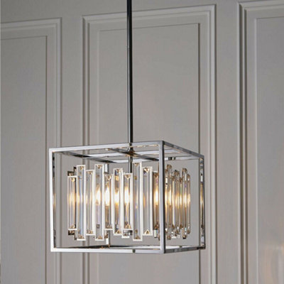 Hanging Ceiling Pendant Light Chrome & Crystal Gorgeous Modern Square ...