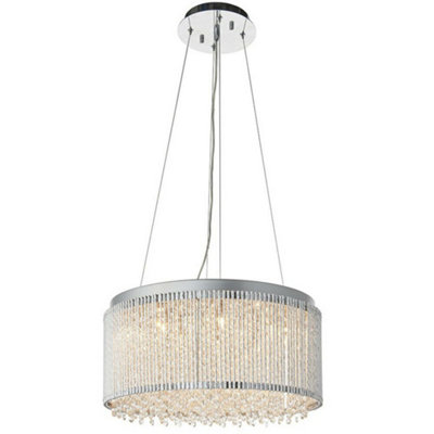 Hanging Ceiling Pendant Light Chrome & K9 Crystal Shade 12 Bulb Large ...