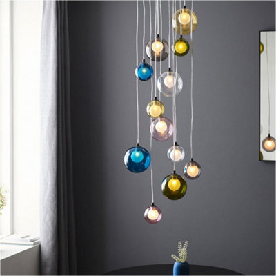 Hanging Ceiling Pendant Light - Dimmable Multi Colour Cluster Shades ...