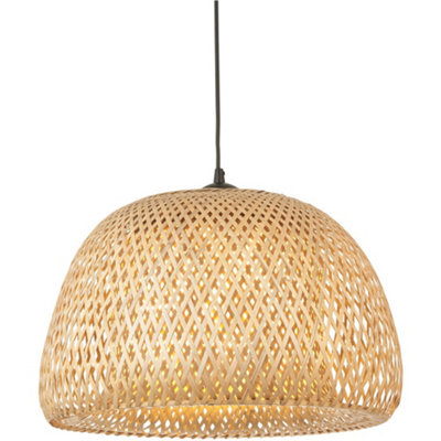Hanging Ceiling Pendant Light - Dome Natural Bamboo White Pc & Matt ...