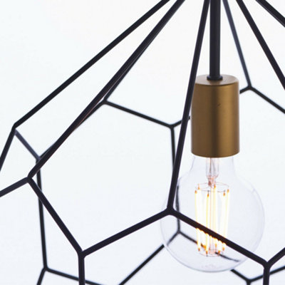 Hanging Ceiling Pendant Light Geometric Black Gold Shade Feature Lamp ...