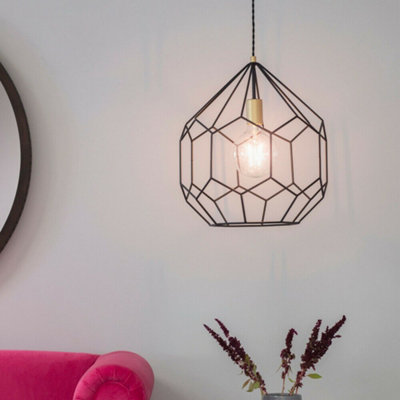 Hanging Ceiling Pendant Light Geometric Black Gold Shade Feature Lamp ...