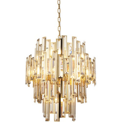 Hanging Ceiling Pendant Light - Gold Effect Plate & Champagne Crystal ...