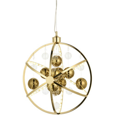 Hanging Ceiling Pendant Light - Gold Effect Plate With Clear & Gold ...