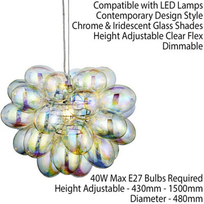 Buy Hanging Ceiling Pendant Light Iridescent Holo Glass Bubble Shade ...
