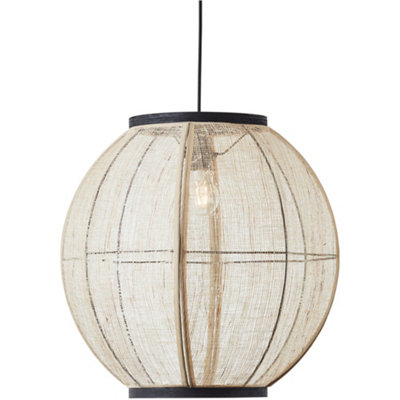 Hanging Ceiling Pendant Light - Large Natural Linen Dark Plywood & Matt ...