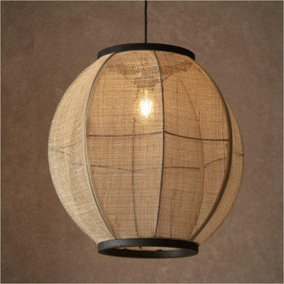 Hanging Ceiling Pendant Light - Large Natural Linen Dark Plywood & Matt ...