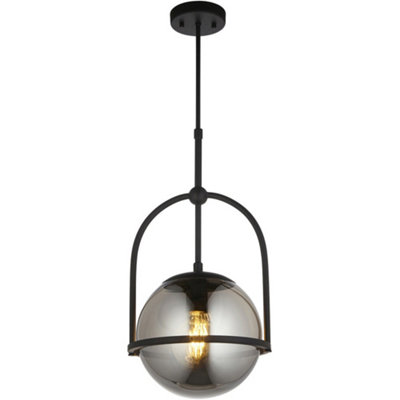 Hanging Ceiling Pendant Light - Matt Black & Smoked Mirror Glass - 10W ...