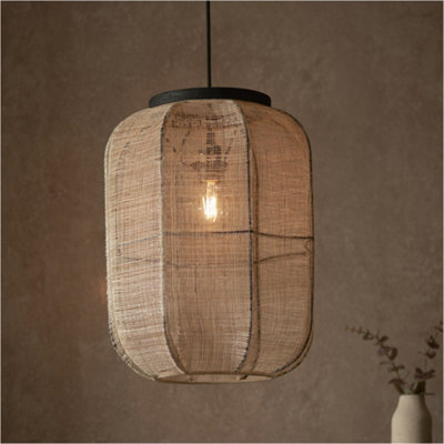 Hanging Ceiling Pendant Light - Medium Natural Linen Dark Plywood ...