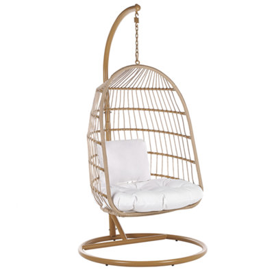 Hanging Chair with Stand PE Rattan Beige ALLERA at B&Q