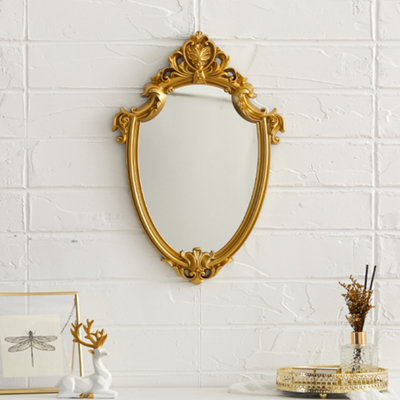 Hanging Embossed Frame Shield Shape Vintage Gold Wall Mirror 29 cm W x ...
