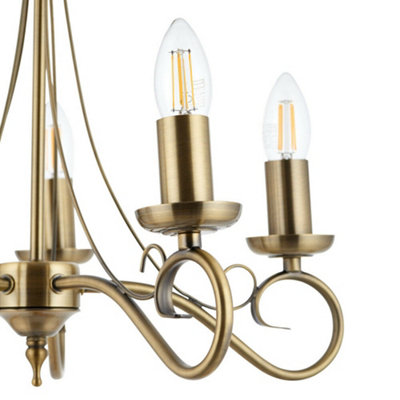 Hanging Flush Ceiling Pendant 5 Light ANTIQUE BRASS Chandelier Multi ...