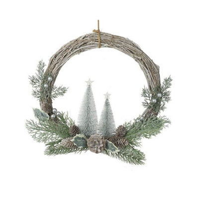Hanging Grey Fir Christmas Tree Wreath