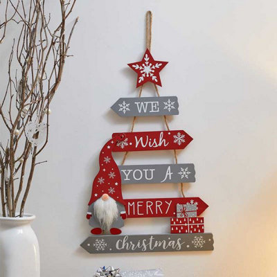 Hanging Merry Christmas Sign - Red & Silver | DIY at B&Q