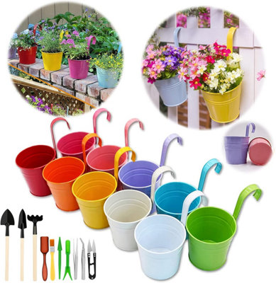 Hanging Plant Pot Large Metal Flower Pots, Coloured Hanging Planter Set ...