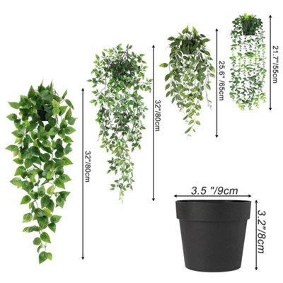 Hanging Plants Artificial 4X in Pots Indoor Fake Trailing Plants Home ...