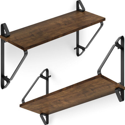 Hanging shelf Irvine set of 2 shelves - Industrial wood dark, rustic ...