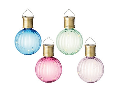 Hanging Solar Lights Set Of 4 Bright Coloured Garden Solar Bulbs Warm ...