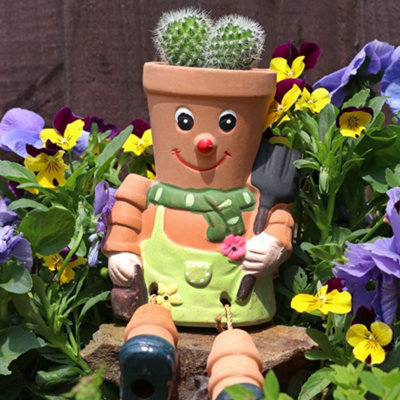 Hanging Terracotta Pot Man with Small Plant Pot. Novelty Gift Idea ...