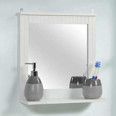 Hanging Vanity Mirror with Wooden Frame, Wall-Mounted with Storage ...