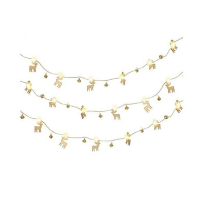 Hanging Wood LED Reindeer Garland