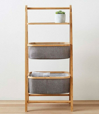 Happer 3-Tier Folding Bamboo Frame Grey Fabric Storage Rack,Natural ...