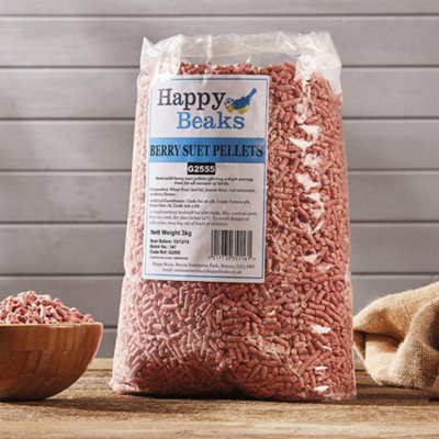 Happy Beaks Berry Suet Pellets Wild Bird Food (3kg) High Energy, High ...