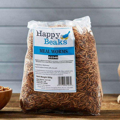 Happy Beaks Dried Mealworms Bird Food for Wild Birds (500g Bag) High ...