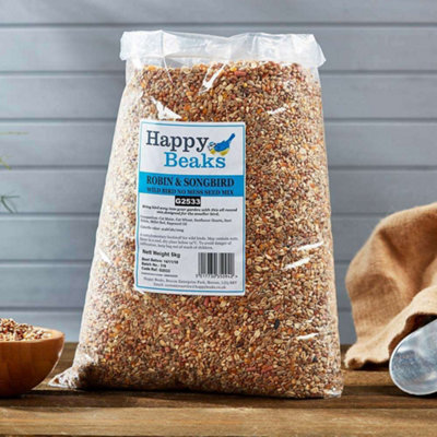 Happy Beaks Robin & Songbird Wild Bird Food No Mess Seed Mix (5kg) High ...