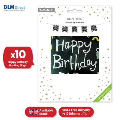 Happy Birthday Black and White Bunting 4m with 10 flags ready to hang ...