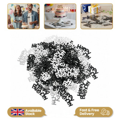 Happy Birthday Confetti Black and Silver 14g Table Scatter Birthday ...