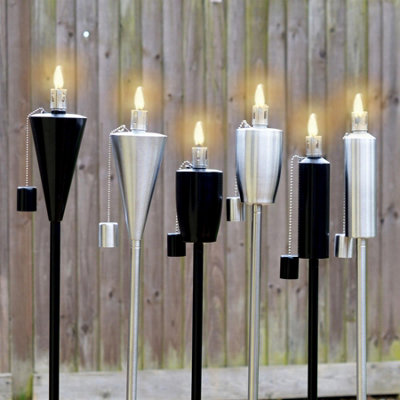 Harbour Housewares 12x Outdoor Flame Torches - Barrel - Black Metal ...
