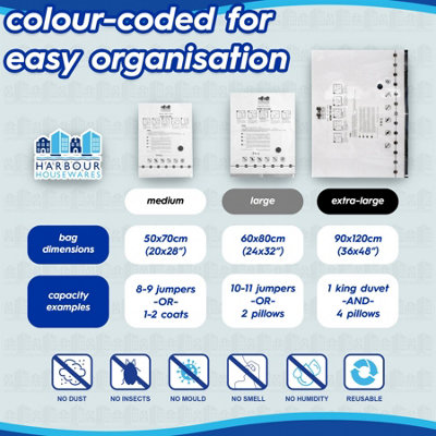 Harbour Housewares 15x Vacuum Storage Bags & Pump Set - 3 Sizes ...