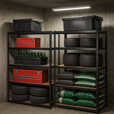 Harbour Housewares 2pc 5-Tier Steel Garage Shelving Unit - Black Heavy Duty Boltless Assembly ...