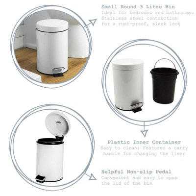 Harbour Housewares 2x Bathroom Pedal Bins - 3L - Matt Blue - Round ...