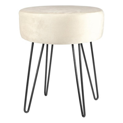 Harbour Housewares 2x Cream Velvet Footstools - Round Ottomans H40 x ...