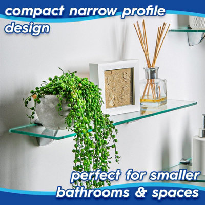 Harbour Housewares 2x Floating Glass Shelves - 60cm - Silver Brackets ...