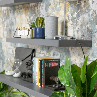 Harbour Housewares 2x Modern Floating Wall Shelves - 80cm - Grey ...